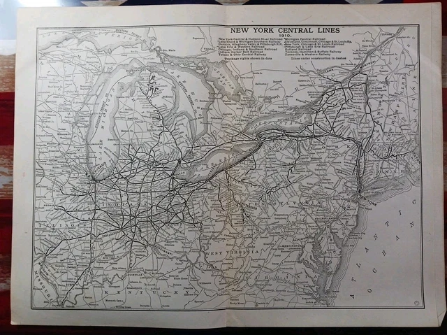 1910 TRAIN ROUTE Map NEW YORK CENTRAL LINES all Railroads Stations ...