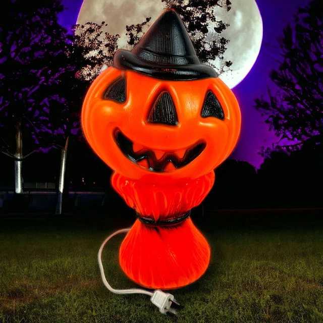 Empire 1969 Plastic Blow Mold Jack O Lantern Pumpkin Lighted Vgc 14