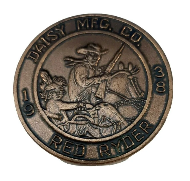 DAISY MFG CO RED RIDER BB Gun 1938 Advertising Cowboy Brass Medallion ...