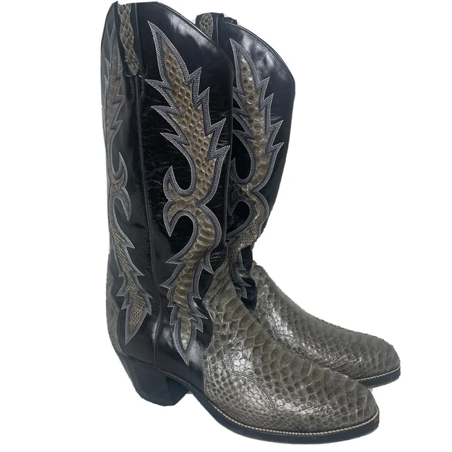 VINTAGE DAN POST Black Snakeskin Python Cowboy Boots Mens 9/ Womens 11 ...