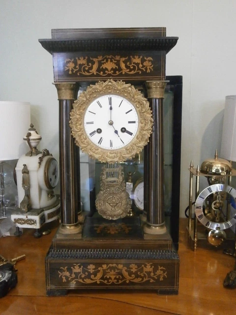 CLOCK FRENCH STRIKING Portico and pendulum 19th Century 4 pillar Mantel ...