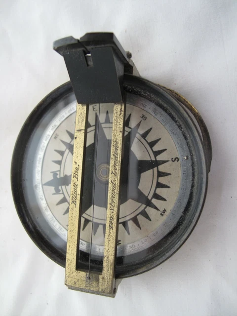VINTAGE MILITARY BRASS-BOUND compass by Elliott Bros, 449 Strand ...