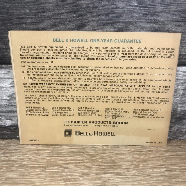 BELL AND HOWELL Super 8 Power Zoom Movie Camera Manual 1206 SDF $16.19 ...