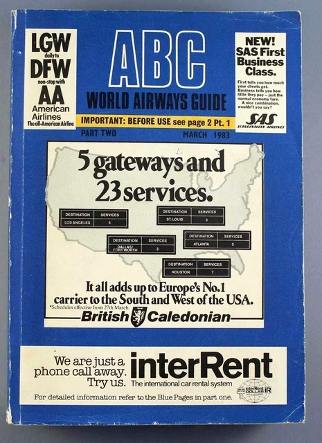 ABC WORLD AIRWAYS Guide March 1983 Airline Timetable Part Two Blue Book ...