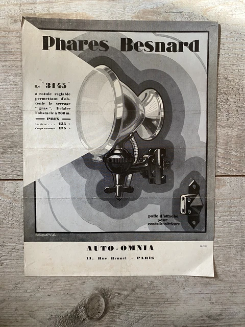 ANCIENNE BROCHURE PUBLICITAIRE Automobile Phare Feux Besnard EUR 7,00 - PicClick FR