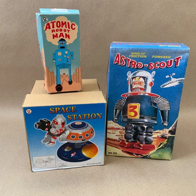 SPACE ROBOT BOXES x 3 Atomic Man Space Station Astro-Scout EMPTY ...