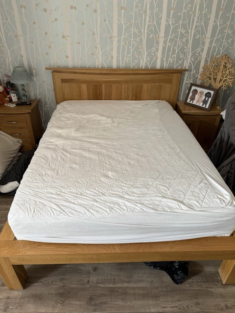 OAK FURNITURE LAND Solid Oak Double Bed Frame and Mattress £130.68 ...