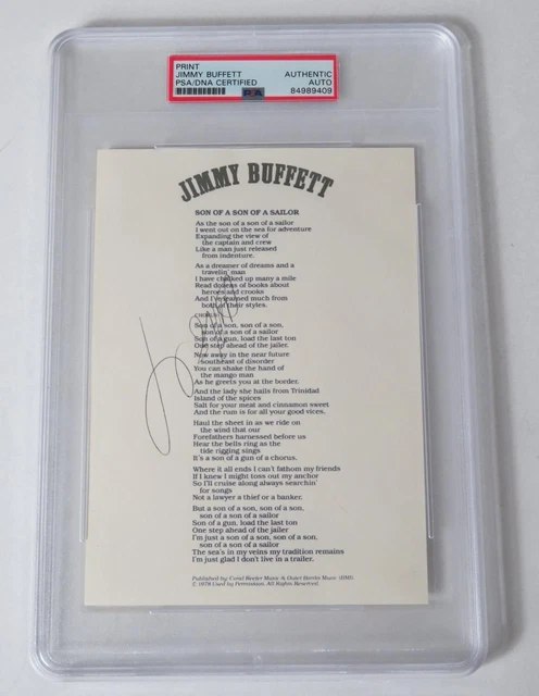 JIMMY BUFFETT SIGNÉ Autographe 12.7x17.8cm Fils De A Marin " Lyrique ...