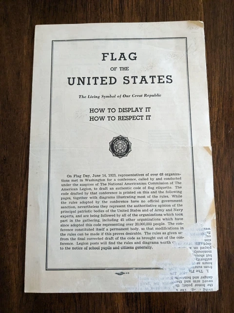VINTAGE PAPER EPHEMERA 1920s American Legion How To Display US Flag E2 ...