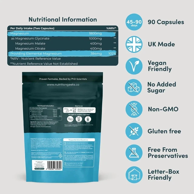 MAGNESIUM GLYCINATE 3-IN-1 Complex, 1800mg Magnesium Supplements High ...
