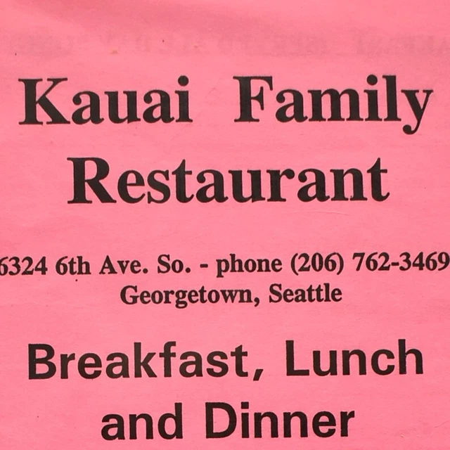 1998 KAUAI FAMILY Restaurant Menu Peter Buza Georgetown Seattle ...