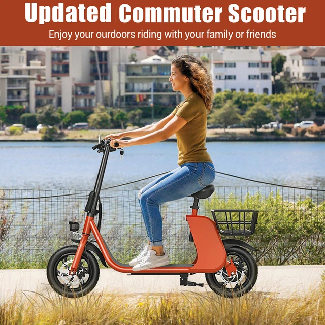 ADULTS ELECTRIC SCOOTER Commuter E-Bike with Seat Basket 450W Powerful ...