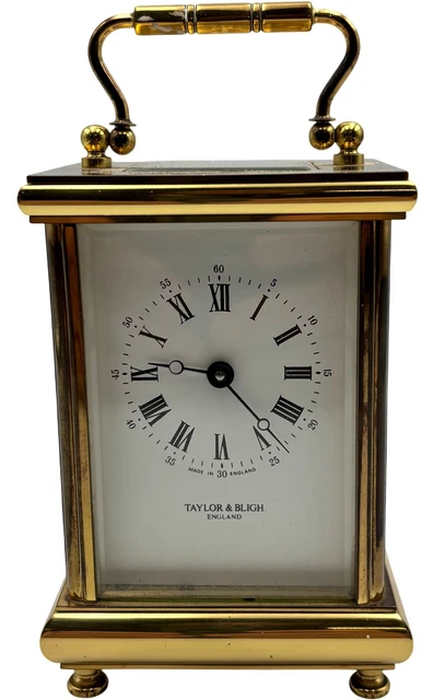 TAYLOR & BLIGH Eight Day Carriage Clock Brass Roman Numerals Key Wind ...