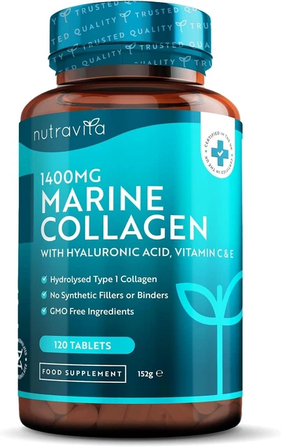 MARINE COLLAGEN TABLETS 1400mg Enhanced with Hyaluronic Acid ...