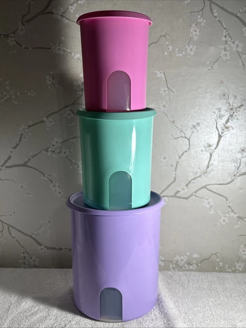 NEW! TUPPERWARE ONE Touch Canister Set! Purple, Green, Pink 18, 11, 6 C ...