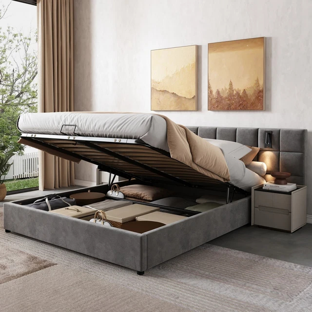 OTTOMAN STORAGE BED 6ft Super King Velvet Upholstered Bed Frame with ...