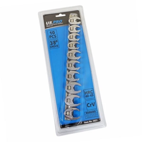 US PRO TOOLS Crows Foot Crowfeet Wrench Set 3/8” Drive 10pc Metric 3921 ...