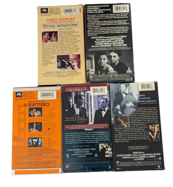 LOT OF 5 VHS Movies HITCHCOCK Notorious Vertigo,Rear Window, Rebecca ...
