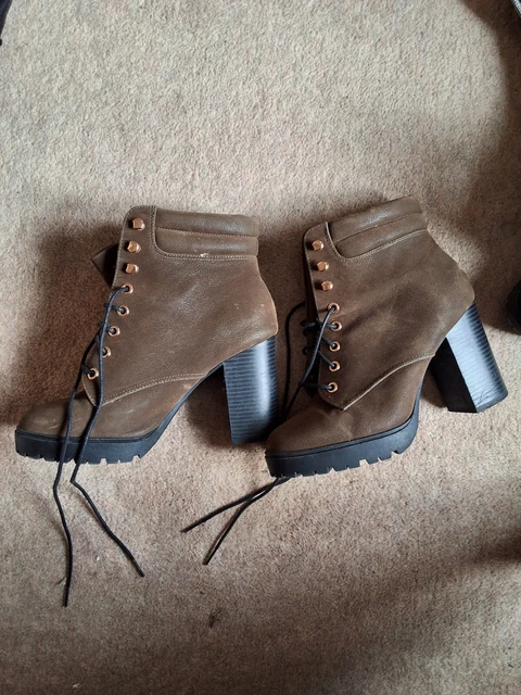 PRIMARK CAMO GREEN ankle boots block heel autumn fall boots lace up ...