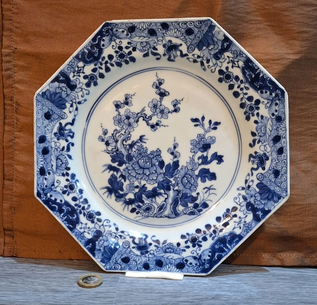 ANTIQUE 19TH CENTURY Chinese Export Blue & White Octagonal Floral Plate ...