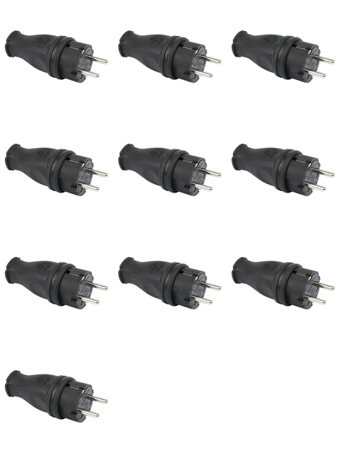10 X SCHUKO plug solid rubber IP44 protective contact plug 230V 16A ...