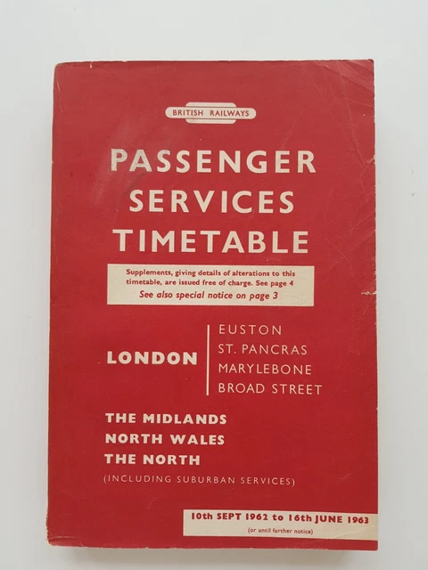 BRITISH RAILWAYS LONDON Midland Region Passenger Timetable Sep 1962 inc ...