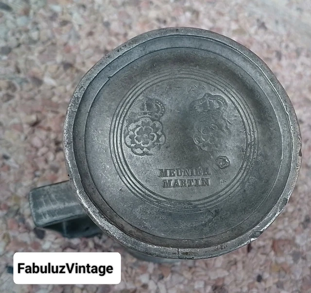 ANCIENNE CHOPE CRUCHE ETAIN MEUNIER MARTIN XIXe ANTIQUE PEWTER POIDS ...