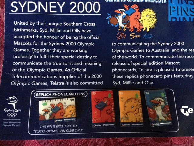 TELSTRA PHONE CARD Mascots Set" 2000 Sydney Olympic Game Pins EUR 14,93 ...