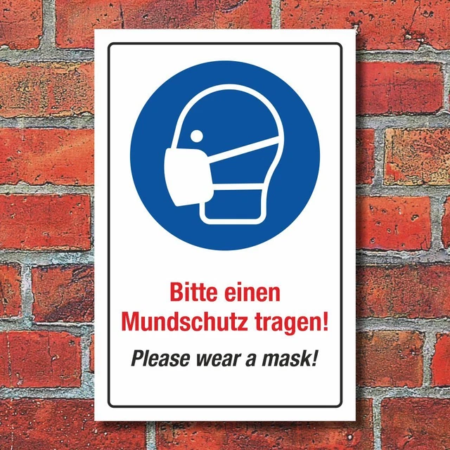 SCHILD MUNDSCHUTZ MASKENPFLICHT Mund-Nasen-Schutz tragen Englisch Alu ...