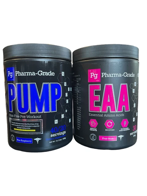 PHARMA GRADE PUMP 400g - Stim Free Pre-Workout - Blue Raz + FREE EAA ...