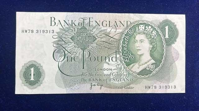 OLD ENGLISH ONE Pound Note - Serial No. HW78 319313. Very Nice Note. # ...