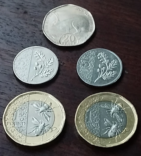 2025 KING CHARLES 2 £1 coins. 20p IOM & 5p coins of 2023. £5.44 ...