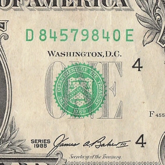 SERIES 1985 OLD Note One Dollar Bill D84579840E Front Plate F455 $5.95 ...