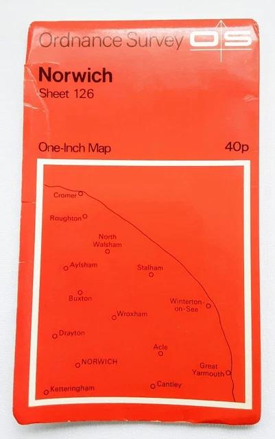 VINTAGE 1969 ORDNANCE Survey OS One Inch Map Sheet No 126 - Norwich £3. ...