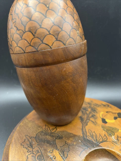 ANTIQUE TREEN ACORN Box & Stand-Pen Work Decoration-Souvenir-FREE UK ...