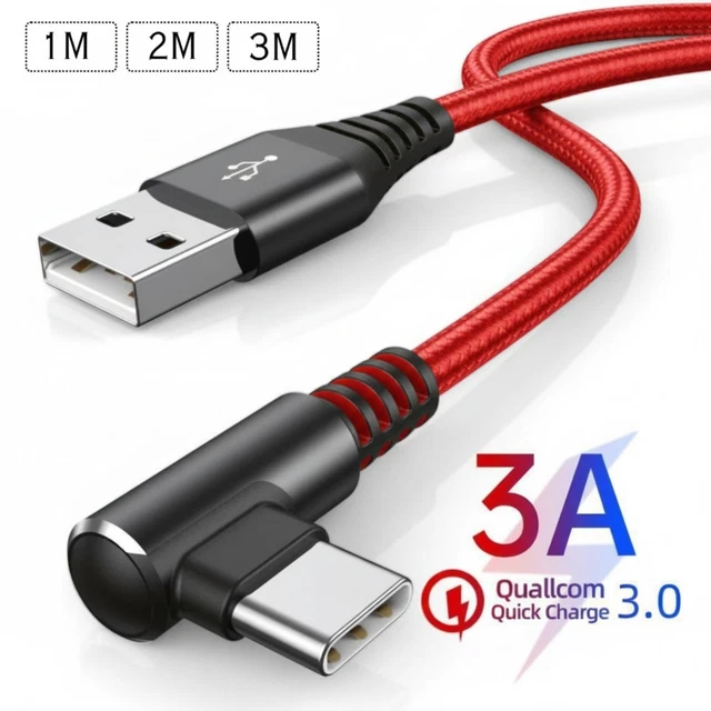90 DEGREE ANGLE USB Type C Fast Charger Braided Lead For iPhone 15 16 ...