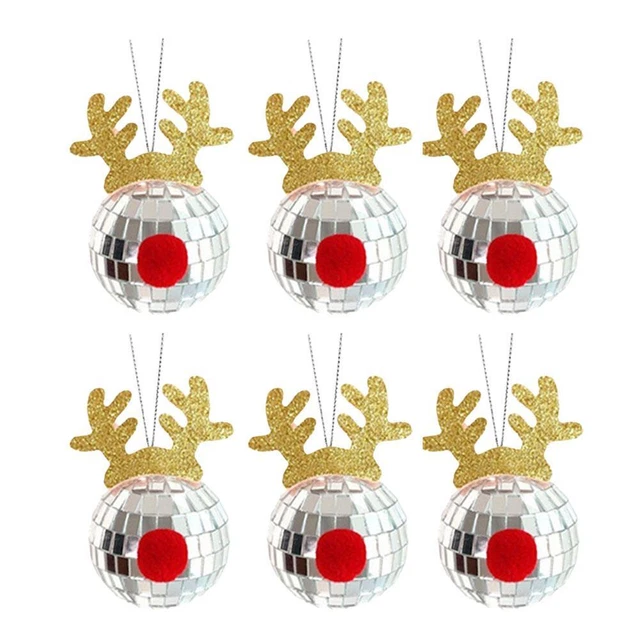 SILVER MIRROR DISCO Ball W/ Santa's Hat Hanging Pendant Christmas Party ...