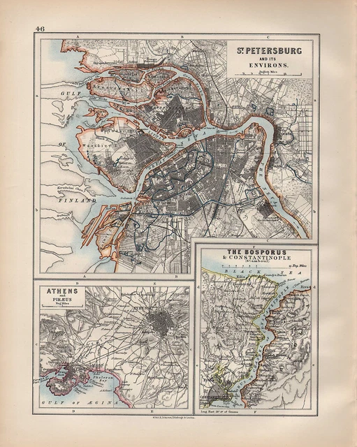 1899 VICTORIAN MAP ~ St PETERSBURG BOSPORUS ATHENS ENVIRONS $48.60 ...