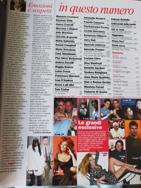 SETTIMANALE CHI N. 14/2006 STEFANO BETTARINI, TOM CRUISE,SOFIA LOREN ...