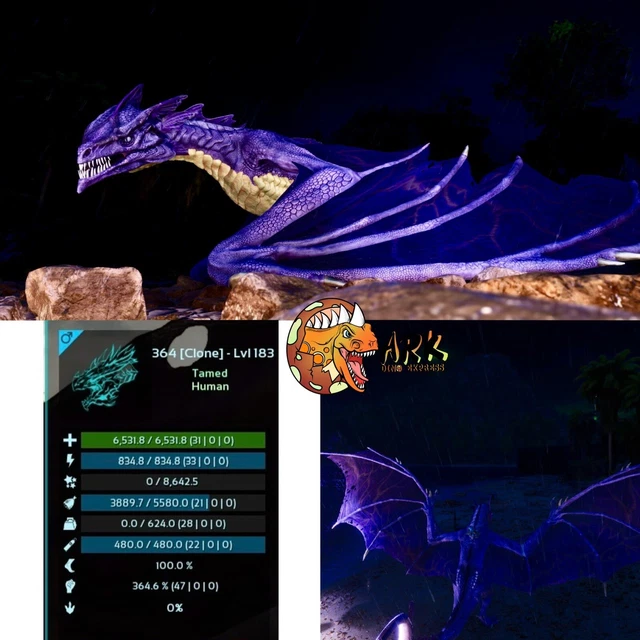 ARK SURVIVAL ASCENDED pve TopStat 364.6% Base Melee Lightning Wyvern, 0 ...