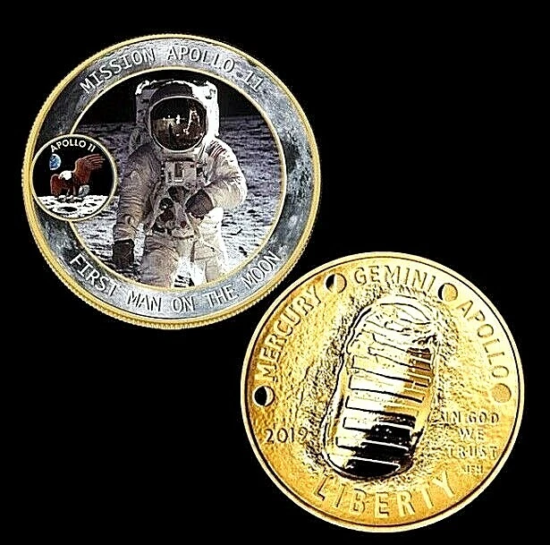 APOLLO ASTRONAUT GOLD Coin Moon Landing Neil Armstrong Buzz Aldrin ...