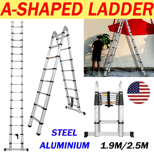 HEAVY DUTY MULTI-PURPOSE Foldable Telescopic Ladder Extendable A-shaped ...