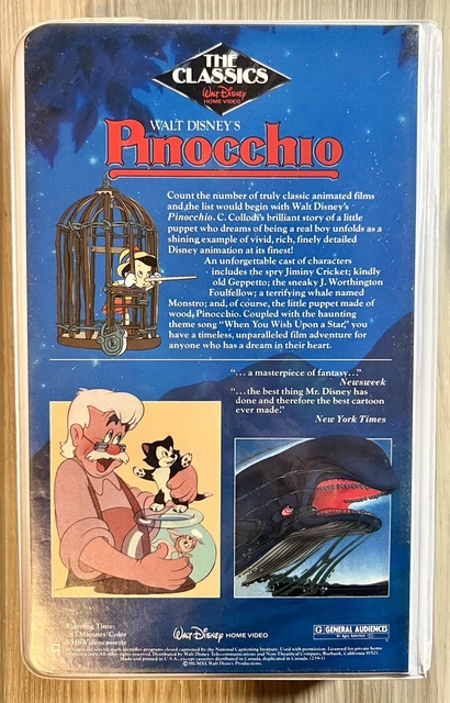 WALT DISNEY'S PINOCCHIO VHS The Original Animated Classic, 1985 $154.56 ...