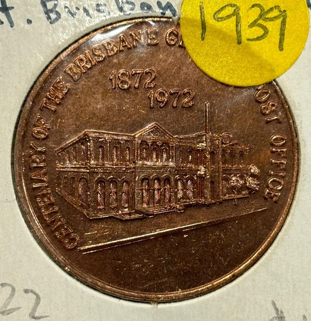 1972 AUSTRALIA CENTENARY of the Brisbane Post Office Event Medal EUR 9 ...