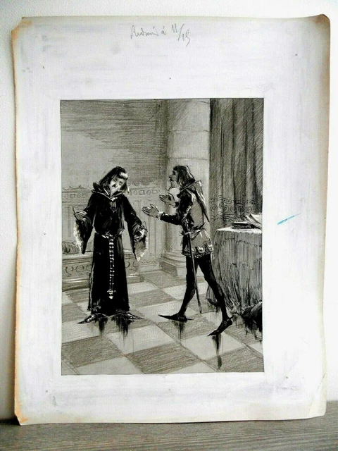 DESSIN ORIGINAL JOSÉ Roy Scène d'intérieur Moyen-Age Fin XIX 1900 EUR ...
