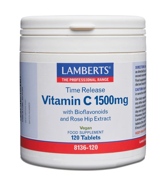 TIME RELEASE VITAMIN C 1500mg Tablets with Bioflavonoids 120 Count £28. ...