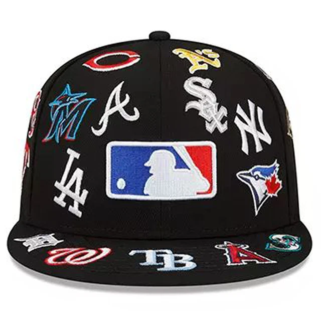 NEW 2024 MLB Teams Patch Logos All-Over Black Fitted Cap Hat $21.99 ...