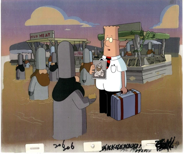 ORIGINAL DILBERT ANIMATION Cel: DILBERT Holding PETRA Pic at Elbonian ...