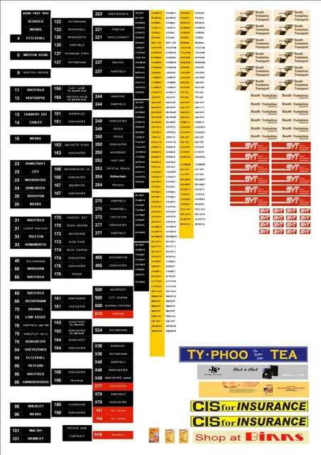 WATERSLIDE TRANSFERS 1/76 scale model sheet "South Yorkshire PTE" £14. ...