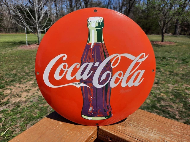 LARGE PORCELAIN ROUND Coca Cola Coke Bottle Sign Drug Store Advertising ...